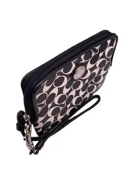 Coach | Bags | Coach Black White Signature Coated Canvas Wristlet ...
